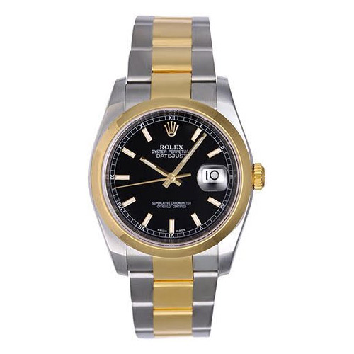 Rolex Oyster Perpetual Datejust Black Dial 36 mm men's watch 18K Gold ...